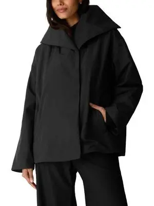 Eileen Fisher High Collar Short Padded Coat - Black
