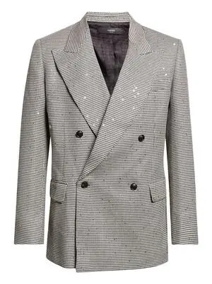 Amiri Sequin Houndstooth Double Breasted Sport Coat - Black