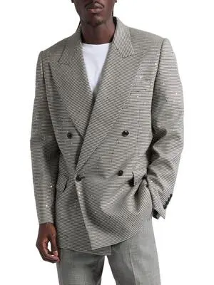 Amiri Sequin Houndstooth Double Breasted Sport Coat - Black
