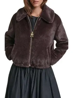 Karl Lagerfeld Paris Bow Puller Faux Fur Jacket - Java