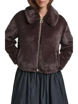 Karl Lagerfeld Paris Bow Puller Faux Fur Jacket - Java