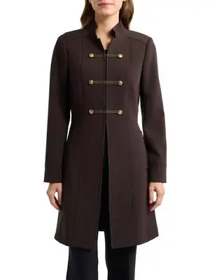 TAHARI ASL Military Double Breasted Coat - Espresso