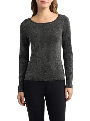 TAHARI ASL Metallic Boat Neck Sweater - Black