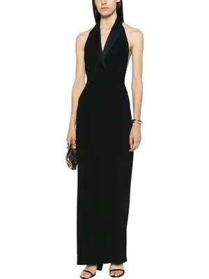 Patrizia Pepe Tuxedo-lapel Halterneck Dress - Black