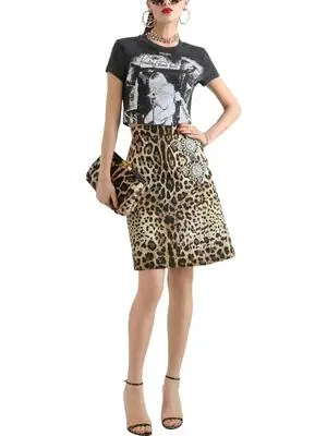 Dolce & Gabbana Leo-print Brocade Skirt Neutrals