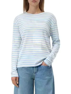 Closed Horizontal-stripe Long-sleeve T-shirt - White