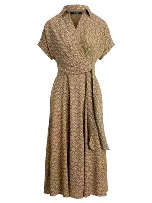 Ralph Lauren Monogram-print Belted Midi Dress - Brown