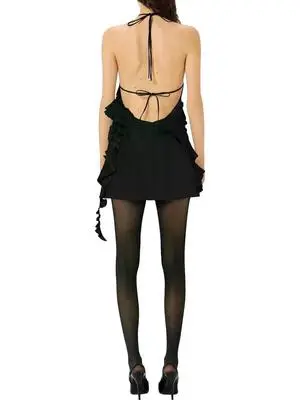 Blumarine Pleated-rose Taffeta Mini Dress - Black