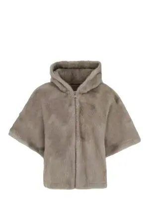 GIOVANNI PARIS Alizee Faux-fur Hooded Poncho - Neutrals