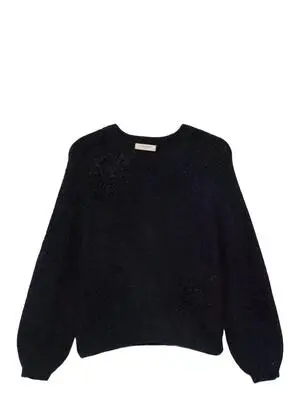 TWINSET Floral-appliqué Raglan-sleeve Sweater - Blue