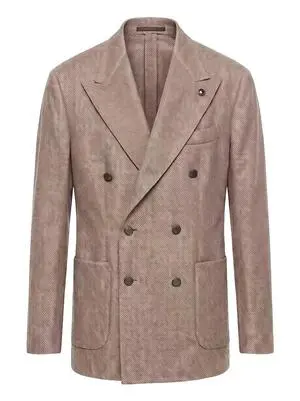 Peserico Double-breasted Herringbone Blazer - Brown