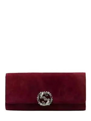 Gucci 2016-2026 Suede Crystals Broadway Clutch Bag - Red