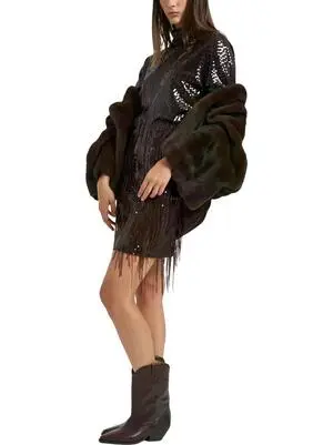SWORD 6644 Faux-fur Funnel-neck Jacket - Brown