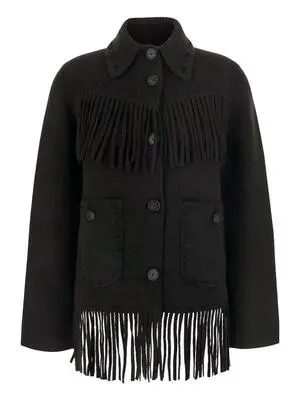 Guest In Residence Fringe-trimmed Whipstitch Cardigan - Black