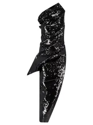 Rick Owens Tower Walrus Gown In Sequin Embroidered Stretch Denim - Black