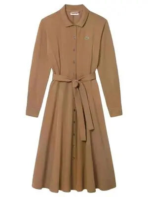 Lacoste Belted Piqué Polo Dress - Brown