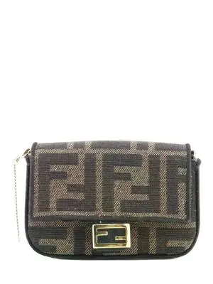 Fendi Chain Baguette Charm Bag Zucca Coated Canvas Nano Crossbody Bag Brown