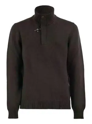FAY Hook-fastening Wool Sweater - Brown