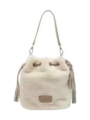 LA CARRIE Teddy-texture Drawstring Bucket Bag - Neutrals