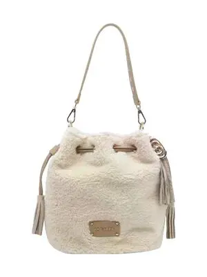 LA CARRIE Teddy-texture Drawstring Bucket Bag - Neutrals