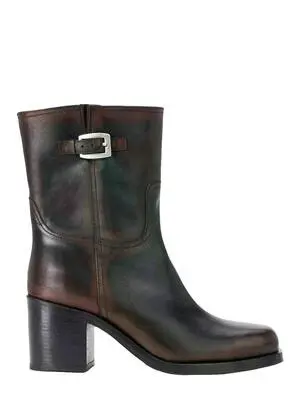 Staud Brooklyn Buckled Distressed Leather Boots Brown