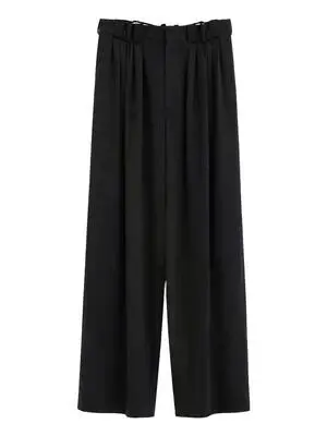 SOSHIOTSUKI Eight Tuck Pleated Wool Trousers - Black