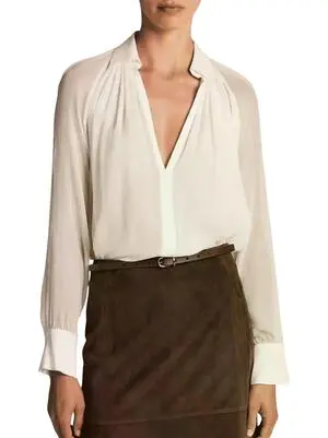 Vince Gathered Long-sleeve Blouse Neutrals