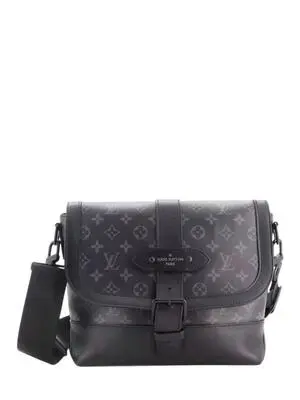 LOUIS VUITTON Saumur Messenger Bag Monogram Eclipse And Leather Crossbody Bag - Black