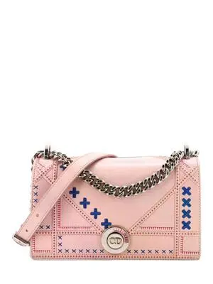 Dior Diorama Flap Bag Embroidered Leather Small Crossbody Bag - Blue