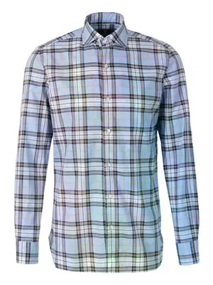 LUIGI BORRELLI Plaid-check Long-sleeve Shirt - Blue
