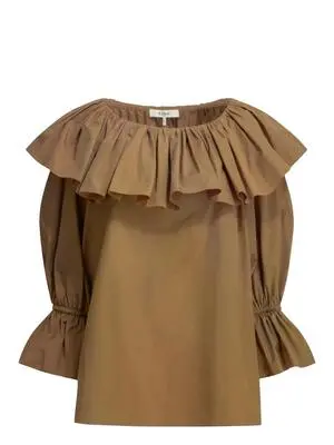 Chloé Ruffled Cotton Top Neutrals