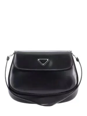 Prada Cleo Flap Shoulder Bag Spazzolato Leather Small Hobo Bag - Black