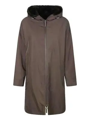 YVES SALOMON Reversible Hooded Shearling Jacket - Brown
