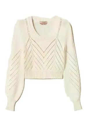 TWINSET Cropped Wool-blend Jumper With Chevron Design - Neutrals