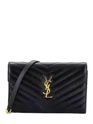 Saint Laurent Classic Monogram Wallet On Chain Matelasse Chevron Leather Small Crossbody Bag - Black