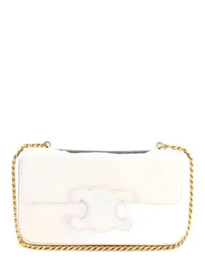 Celine Triomphe Chain Leather Small Shoulder Bag - White