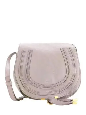 Chloé Marcie Saddle Bag Leather Medium Crossbody Bag Grey