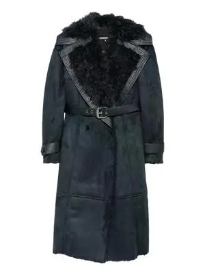 Patrizia Pepe Faux-shearling Belted Coat - Blue