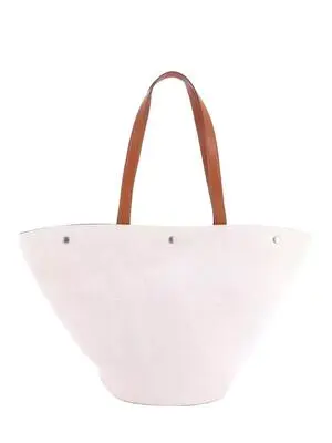 Saint Laurent Rive Gauche Trapezoid Canvas Tote Bag Neutrals