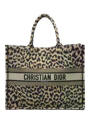 Dior 2021 Mizza Large Embroidered Canvas Leopard Book Tote Bag - Brown