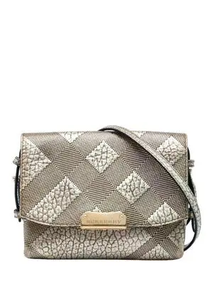 Burberry 2000-2017 Embossed Grain Check Leather Langley Crossbody Bag - Gold
