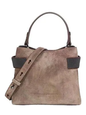 Brunello Cucinelli Essence Small Top-handle Bag In Suede With Precious Bands - Brown