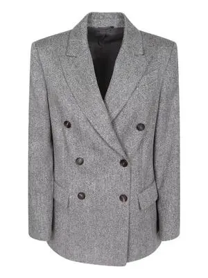 Brunello Cucinelli Double-breasted Herringbone-pattern Blazer - Grey
