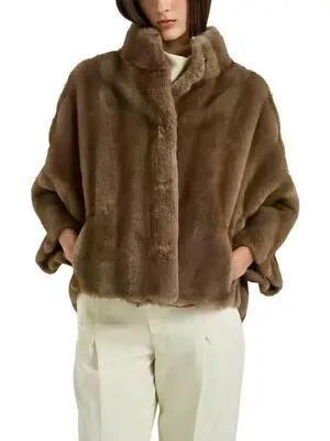 SWORD 6644 Faux-fur High-neck Jacket - Brown