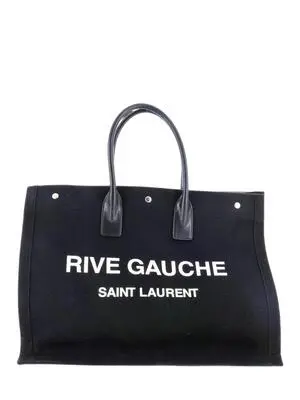 Saint Laurent Rive Gauche Shopper Canvas Large Tote Bag - Black