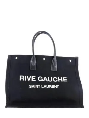 Saint Laurent Rive Gauche Shopper Canvas Large Tote Bag - Black