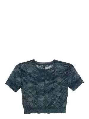 Patrizia Pepe Lace-panelled Cropped T-shirt - Blue
