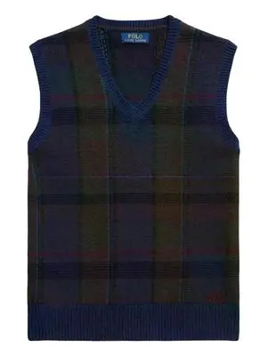 Polo Ralph Lauren Plaid Wool-cotton Sleeveless Jumper - Blue