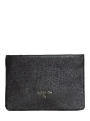Patrizia Pepe Logo-print Pebbled-texture Clutch Bag - Black
