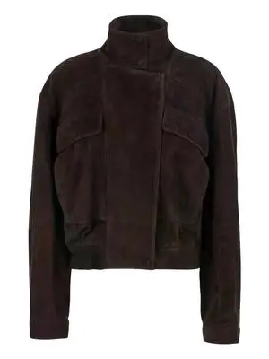 Nour Hammour Quincy High-neck Suede Jacket - Brown